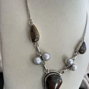 Jewelry | 17 Silver And Bronzite Stones And Natural Pearls New | Poshmark